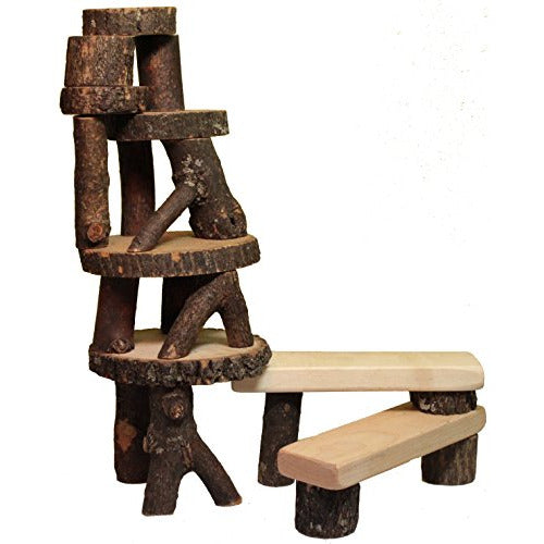 Tree Blocks Wooden w/Bark 22 Piece Math Real Wood Building Block Set ...